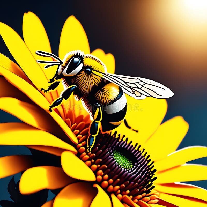 Little bees, AI-Generatet stock illustration. Illustration of humming ...