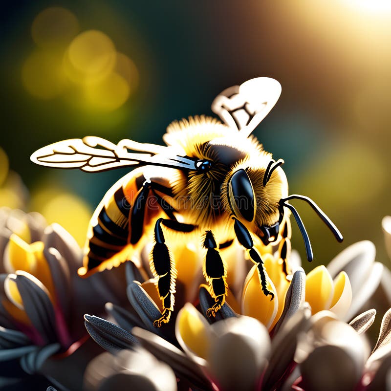 Little bees, AI-Generatet stock illustration. Illustration of flying ...