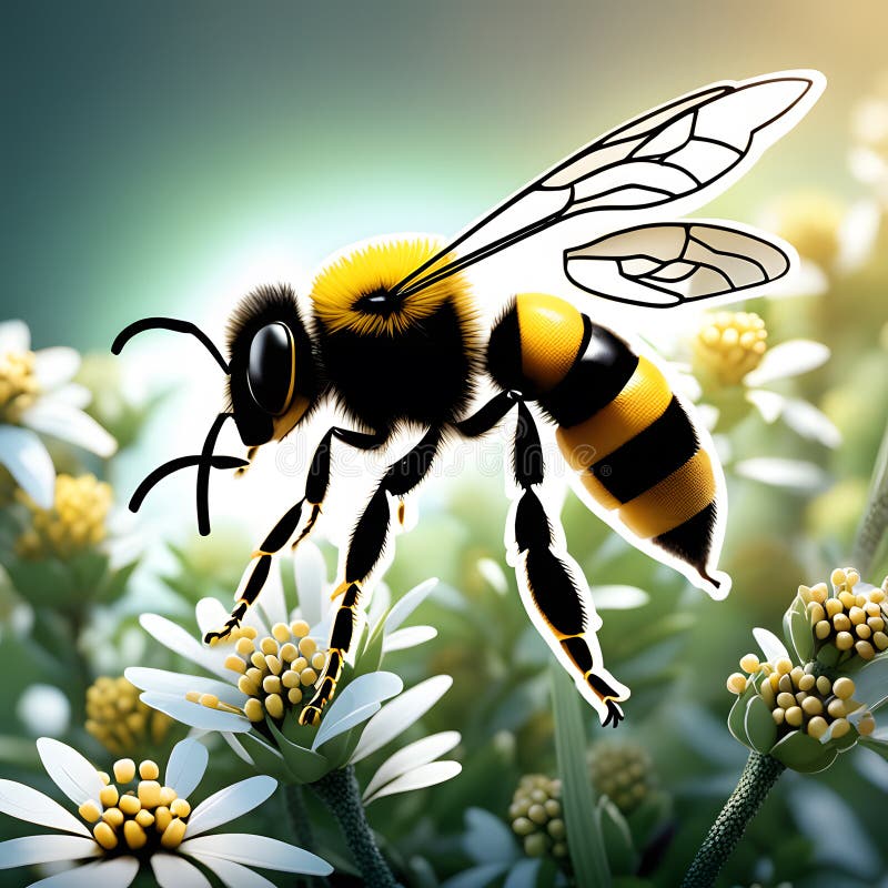 Little bees, AI-Generatet stock illustration. Illustration of outdoors ...