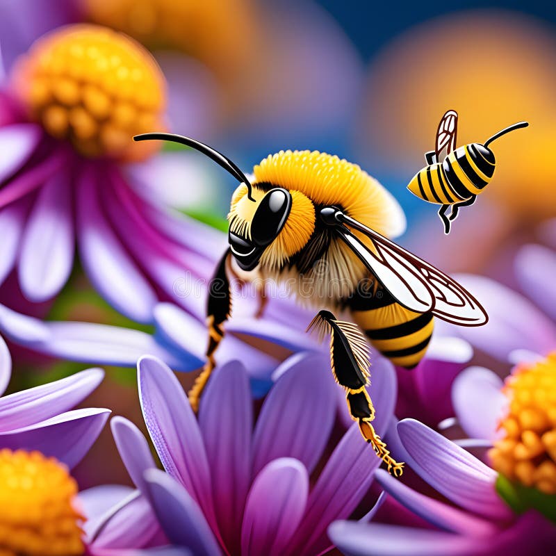 Little bees, AI-Generatet stock illustration. Illustration of buzzing ...