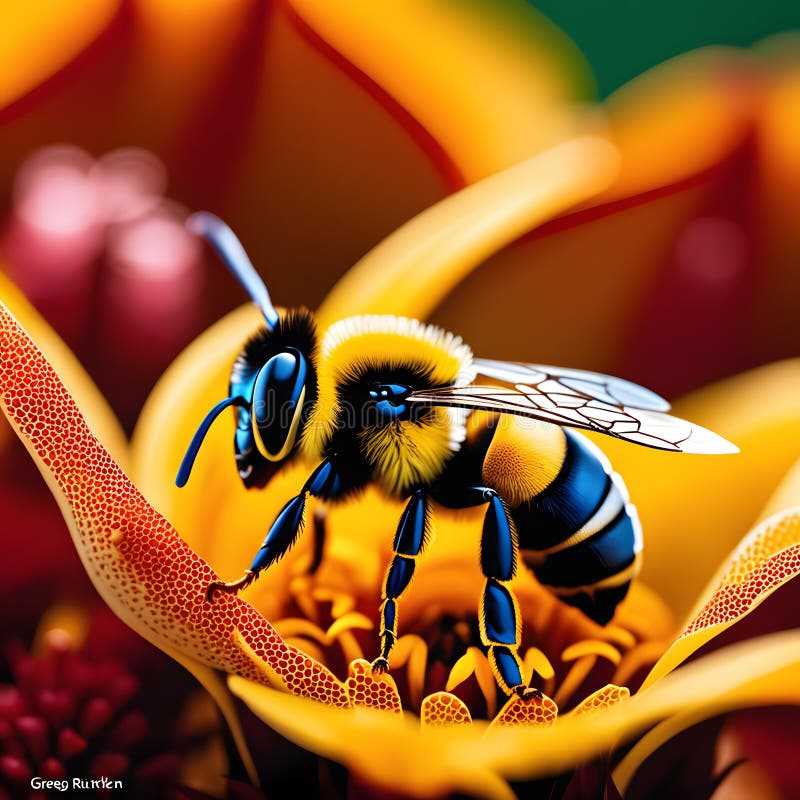 Little bees, AI-Generatet stock illustration. Illustration of humming ...