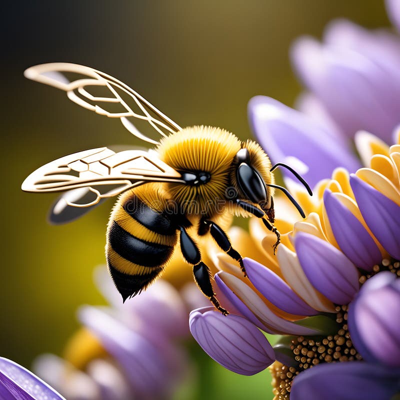 Little bees, AI-Generatet stock illustration. Illustration of outdoors ...