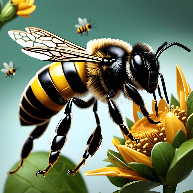 Little bees, AI-Generatet stock illustration. Illustration of antennae ...