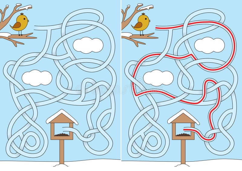 Little bird maze stock illustration. Illustration of solution - 347822747
