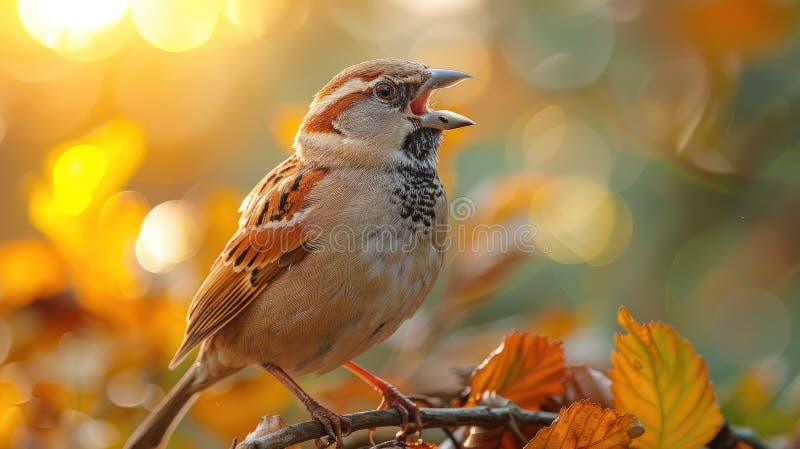 A Little Bird Singing in the Autumn Sunlight Stock Photo - Image of ...