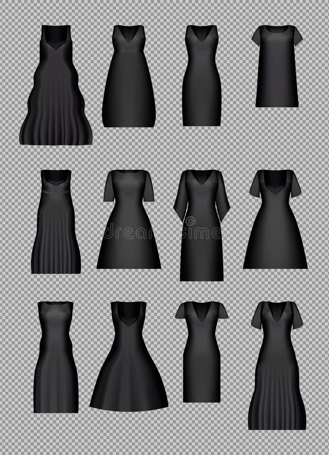Little Black Dresses. Classic Cocktail Evening Lady Clothes Set. Vector ...