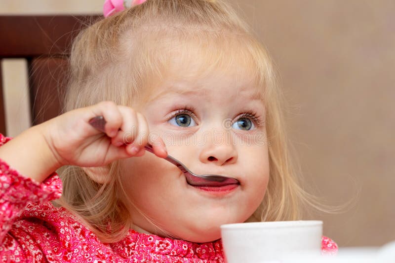 Adorable Baby Drink Tea Small Spoon Stock Photos - Free & Royalty-Free ...