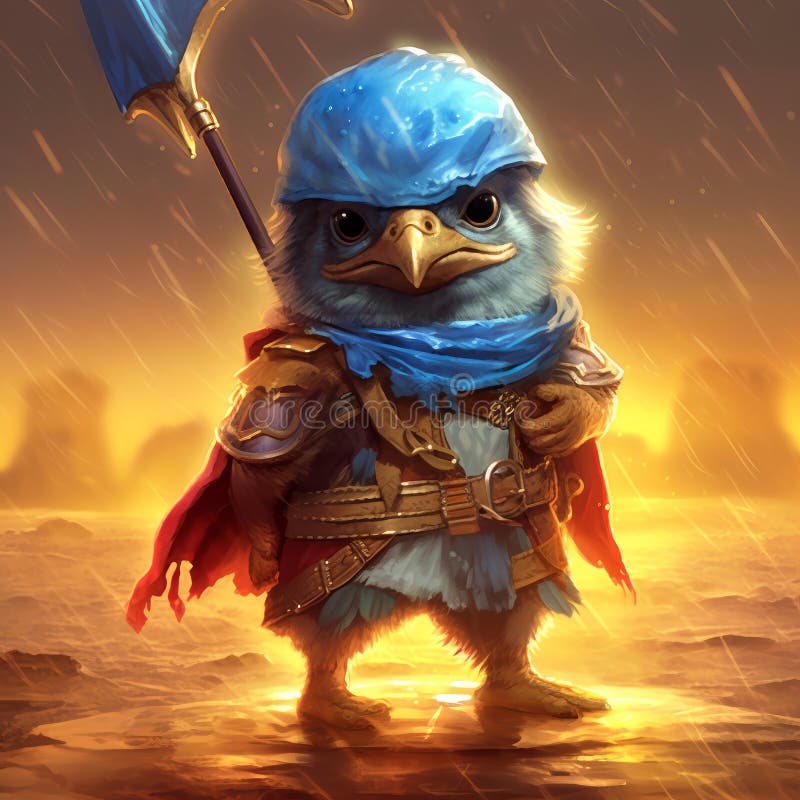 Little Blue Bird is Dressed Up in Samurai in Rain Stock Illustration ...
