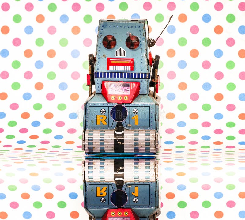 Two Little Retro Robots on the Phone on a Old Wooden Stock Photo ...