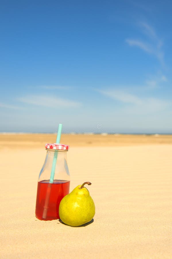 Bottle Lemonade and Fruit at Beach Stock Image - Image of lemonade ...