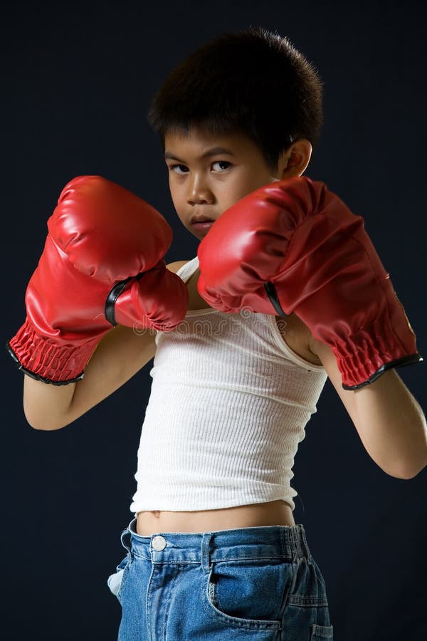 Boy Boxer Pose of Protection. Look Aside Stock Image - Image of defend ...