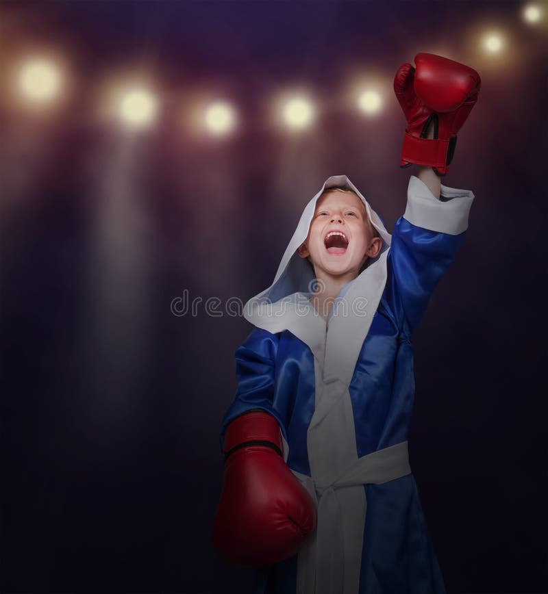 Little Boxer Triumph His Victory Stock Image - Image of competition ...