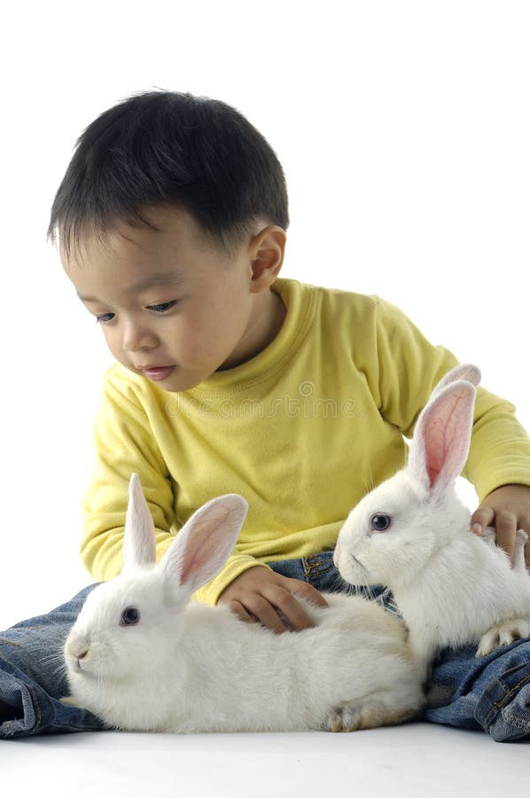Boy and Rabbit stock photo. Image of animal, joyful, happy - 407422