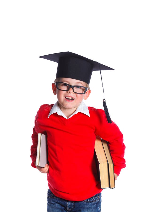 Little boy in academic hat stock photo. Image of diligent - 63541634