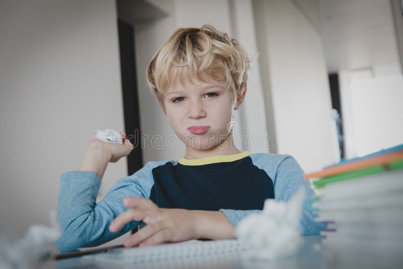 Little Boy Apathy and Stress from Doing Homework Stock Image - Image of ...