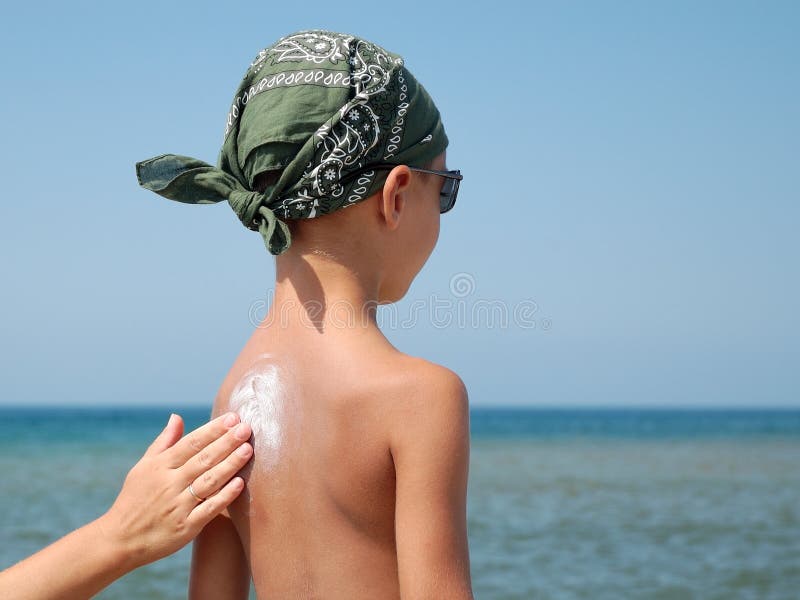 At a Little Boy is Applied Sunscreen Stock Image - Image of healthy ...