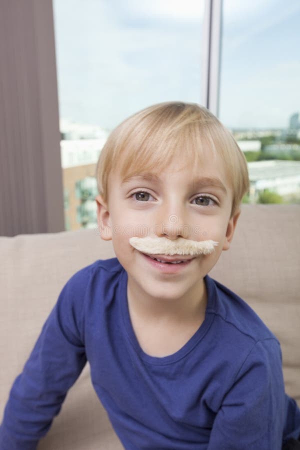 Little Boy with Artificial Mustache Smiling Stock Image - Image of ...