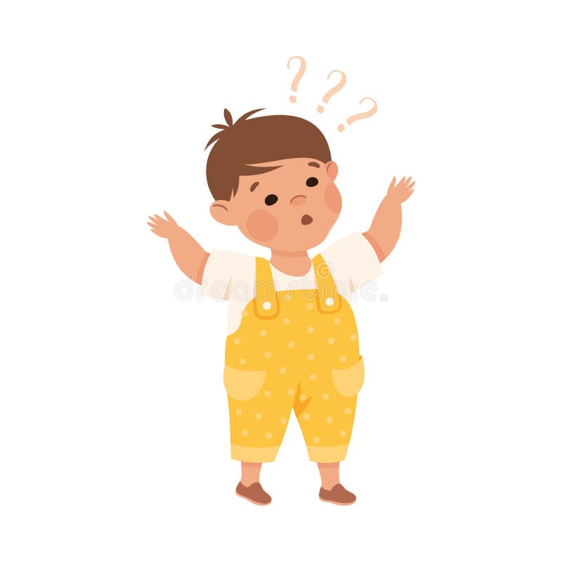 Little Boy Asking Question Shrugging His Shoulders Vector Illustration ...