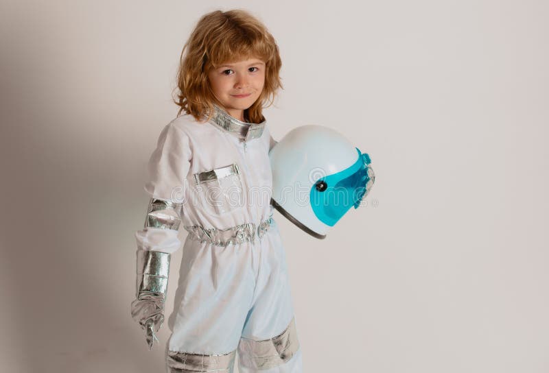 Little Boy Astronaut. Child Boy Playing Astronaut with Spaceman. Stock ...