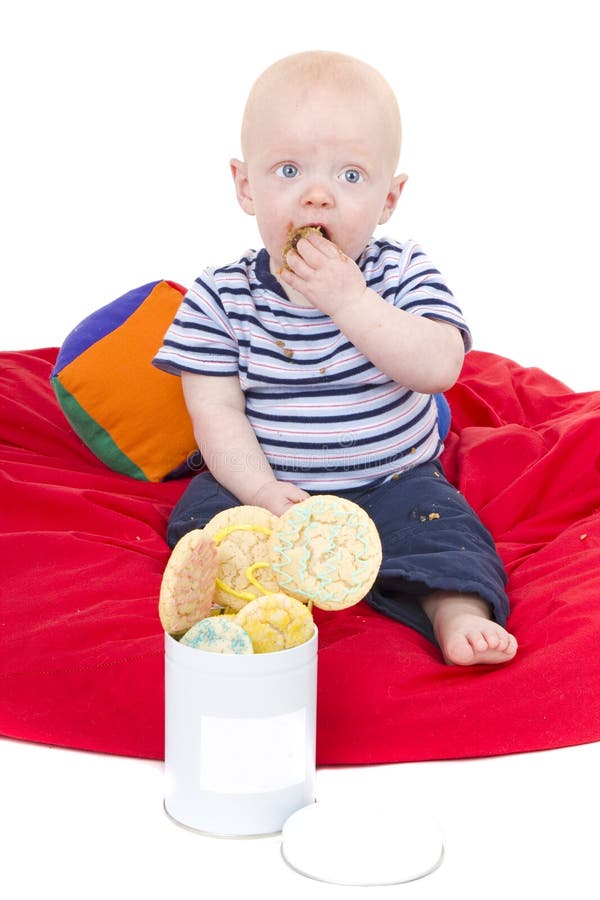 Little Boy Baby Enjoys Eating Cookie Stock Photo - Image of ages ...