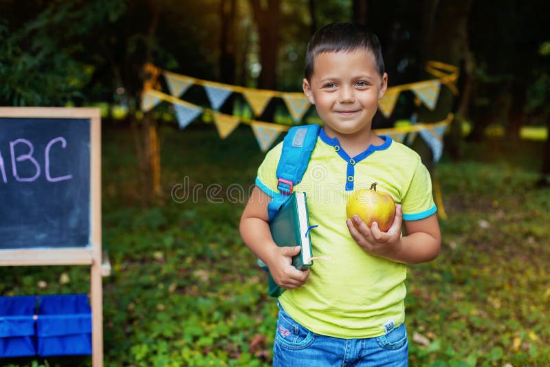 Little Boy with a Backpack and Notepad. Back To School Stock Image ...