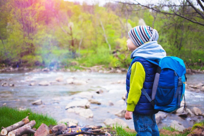 A Little Boy with a Backpack. Stock Image - Image of people, journey ...