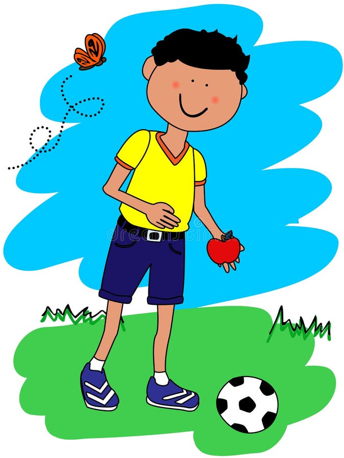 Little Boy with Ball and Apple Stock Vector - Illustration of exercise ...