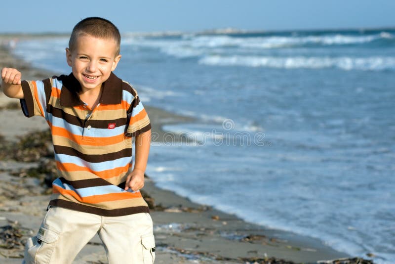 Little Kid Boy Child on the Beach in Summer Stock Photo - Image of ...
