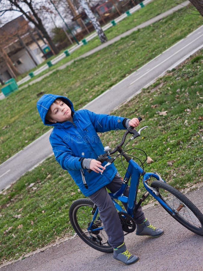Little Boy with Bicycle in Park Stock Image - Image of recreation ...