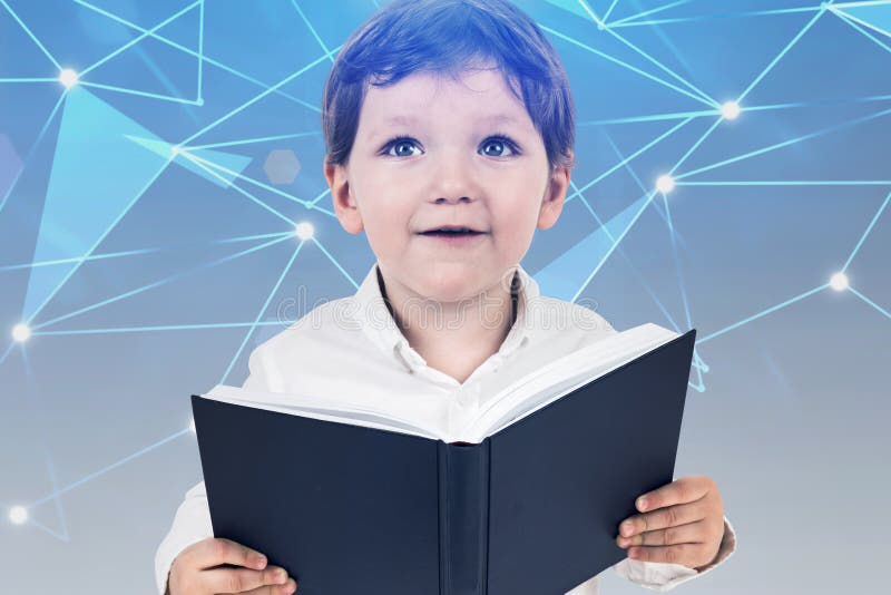 Little Boy with Book, Digital Education Concept Stock Image - Image of ...