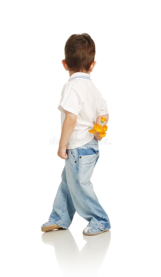 The Little Boy with a Bouquet of the Yellow Colors Stock Image - Image ...