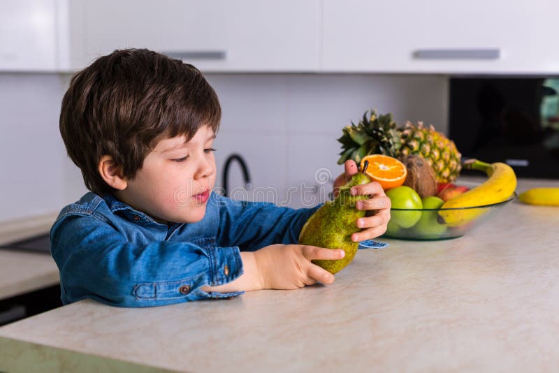 Little Boy with a Bowl of Fresh Fruits Stock Image - Image of bowl ...