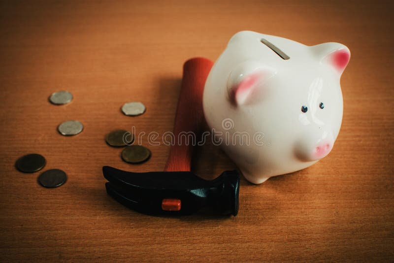 Little Boy Breaking a Piggy Bank Stock Photo - Image of bank, credit ...