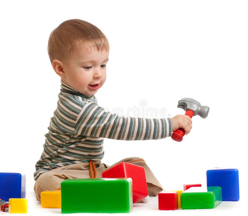 Little Boy with Building Blocks Stock Image - Image of childhood ...