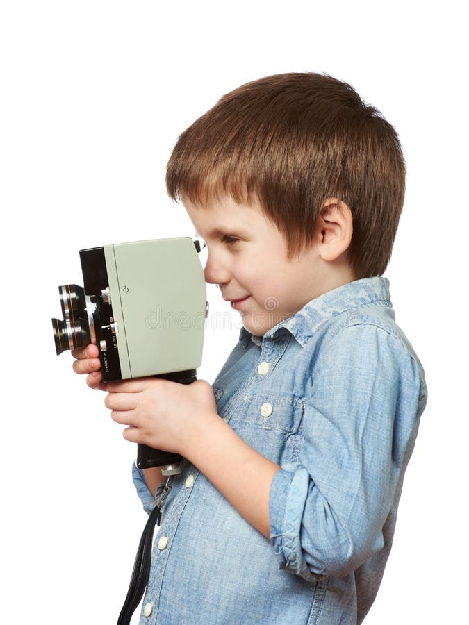 Little Boy Cameraman Filming Retro Camera Stock Photos - Free & Royalty ...