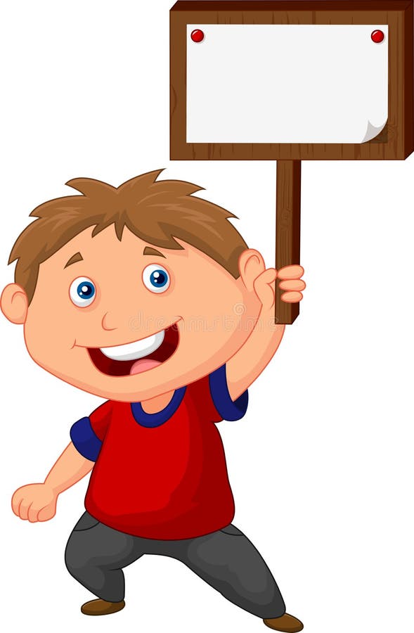 Little Boy Cartoon Holding Blank Sign Stock Vector - Illustration of ...