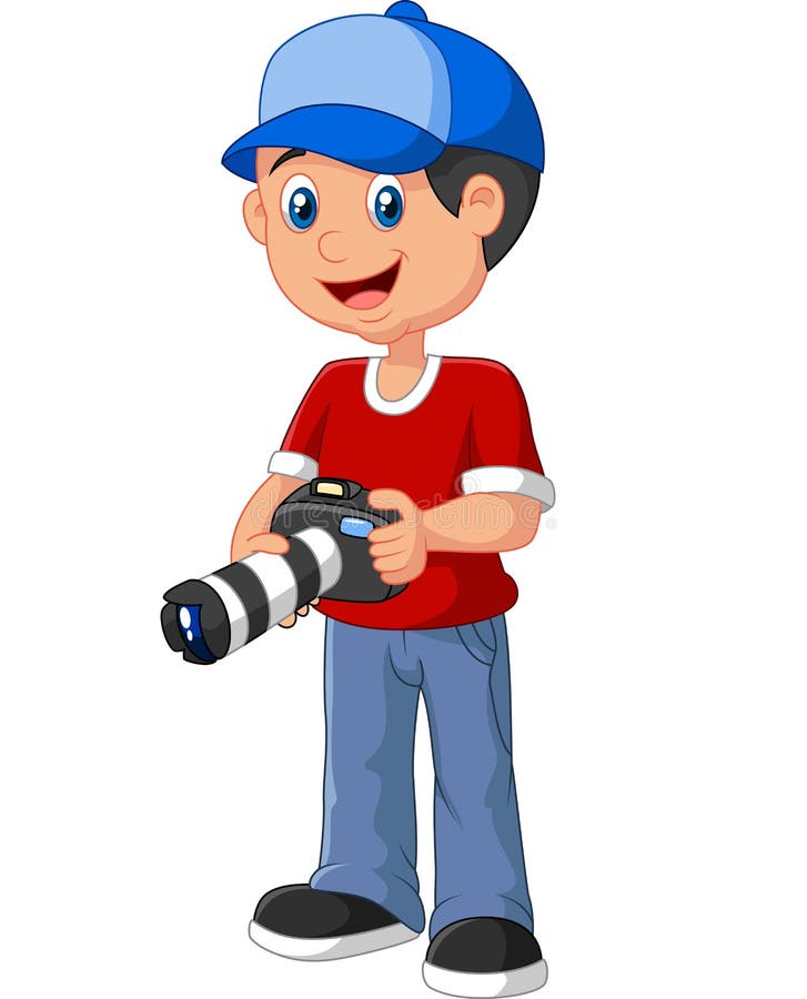 Little Boy Cartoon Holding Camera Stock Vector - Illustration of hobby ...