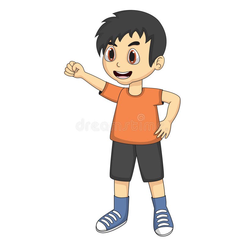 Little Boy Cartoon with One Hand Up Stock Vector - Illustration of ...