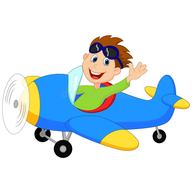 Little Boy Cartoon Operating a Plane Stock Vector - Illustration of ...