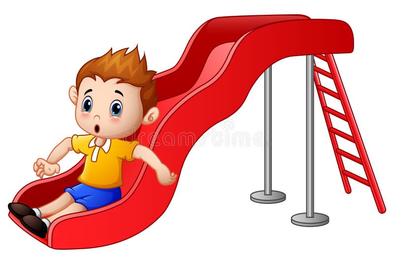 Little Boy Cartoon Playing on a Slide Stock Vector - Illustration of ...