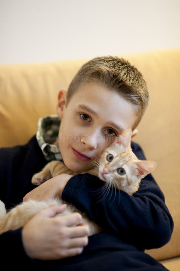 Little boy with cat stock image. Image of childhood, camera - 17007401