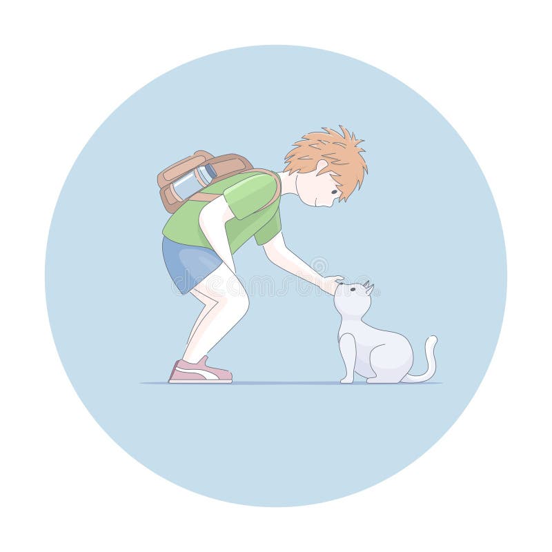 Little boy and cat stock vector. Illustration of little - 155225423