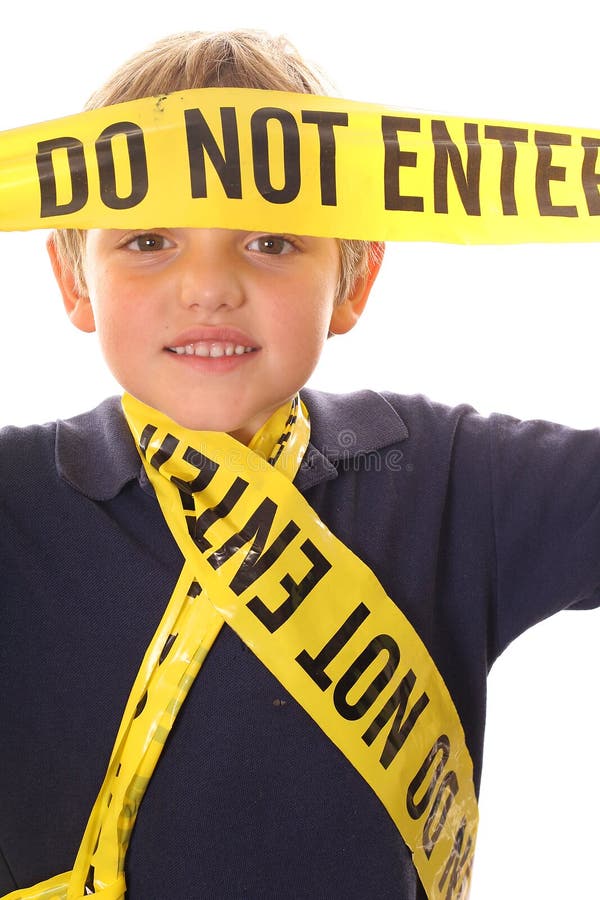 Little Boy Caution Do Not Enter Vertical Stock Image - Image of people ...