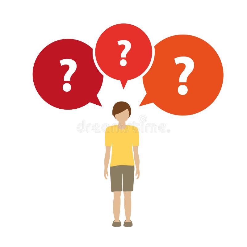 Little Boy Character Has Many Questions Isolated on White Background ...