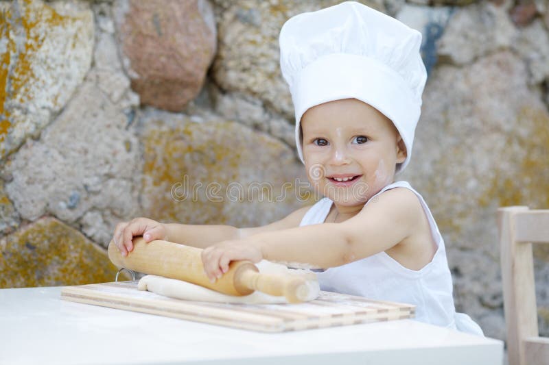 Little Boy with Chef Hat Cooking Stock Image - Image of dough, baking ...