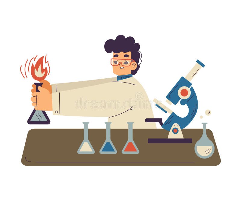 Little Boy Chemist and Scientist with Flask and Microscope in Chemistry ... Little Boy Chemist and Scientist with Flask and Microscope in Chemistry ...