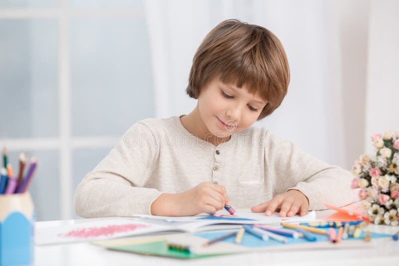Little Boy Child Drawing Creativity Talent Concept Stock Image - Image ...