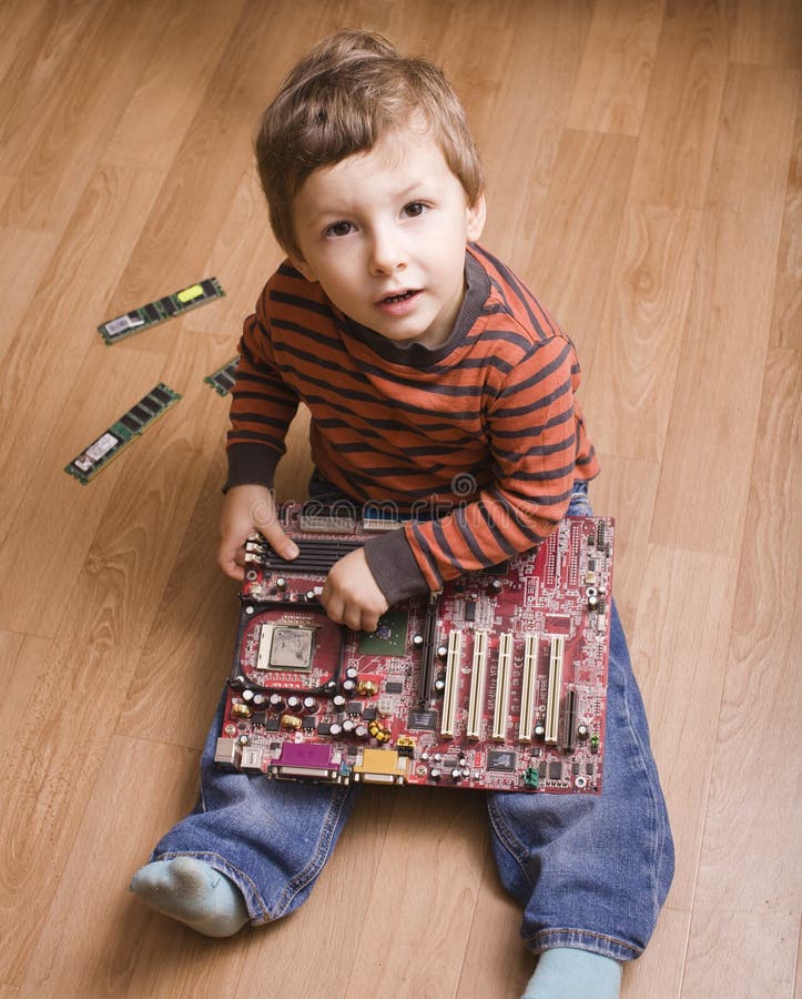 Little Boy with Chip Playing Stock Photo - Image of numbers, blackboard ...