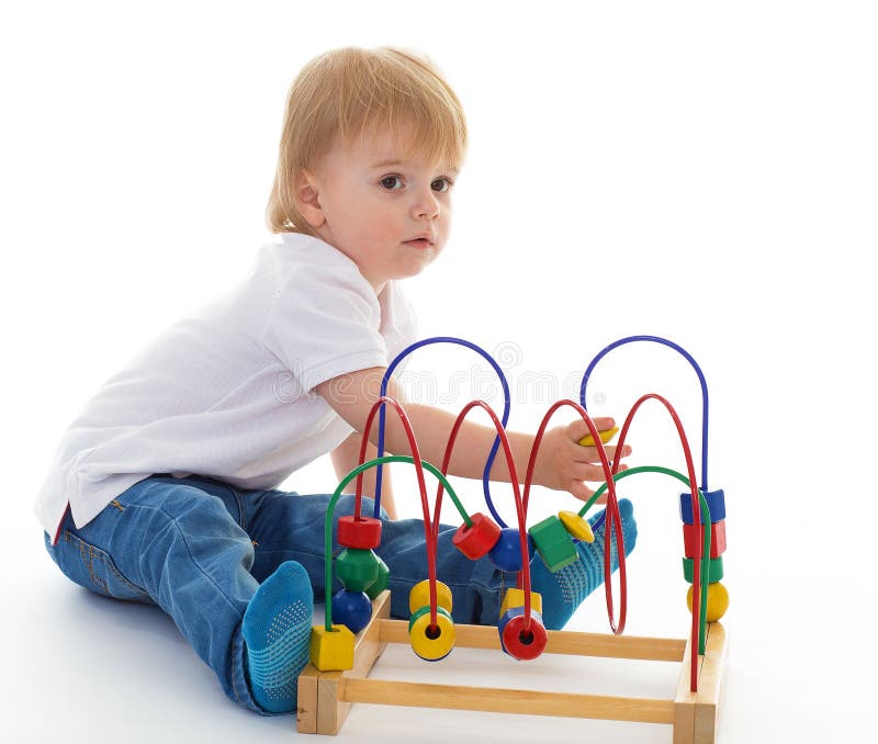 Little Boy in the Classroom at Montessori Environment. Stock Image ...