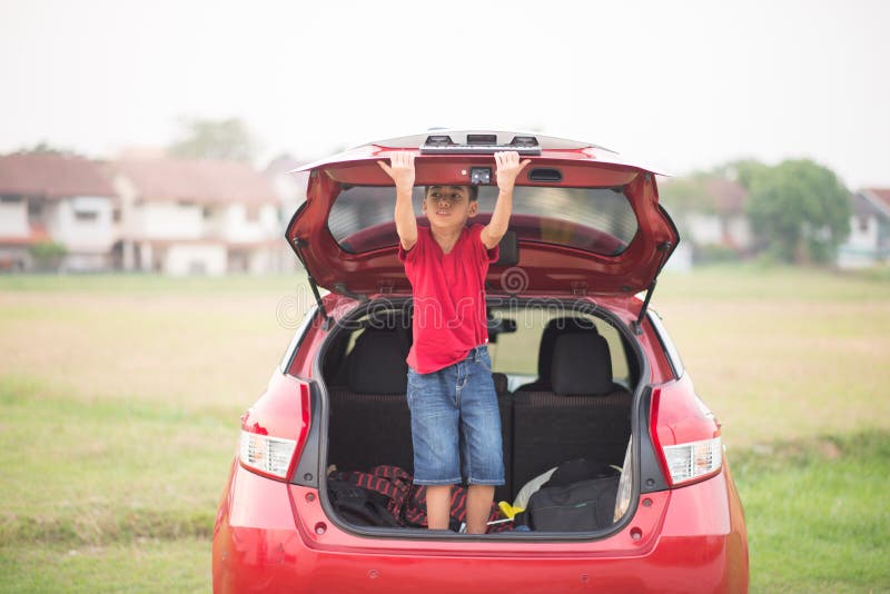 Little Boy Closing the Back Door Car Auto Stock Image - Image of ...